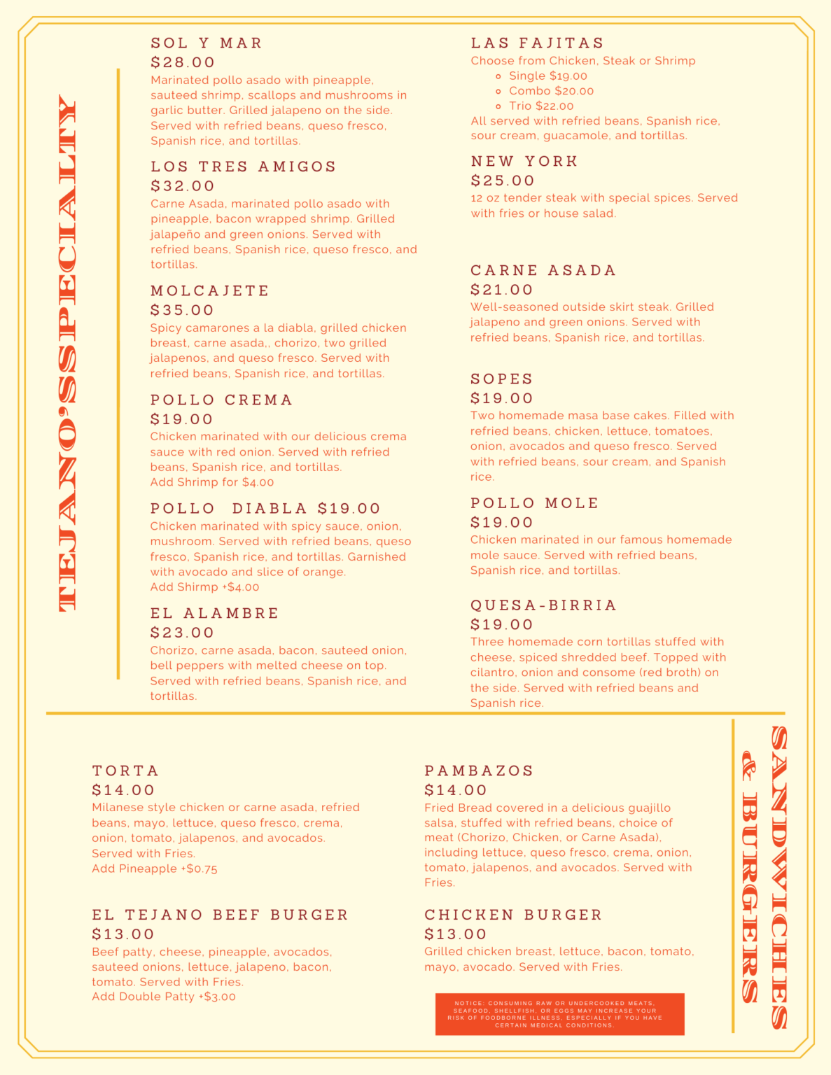 Menu – El tejano